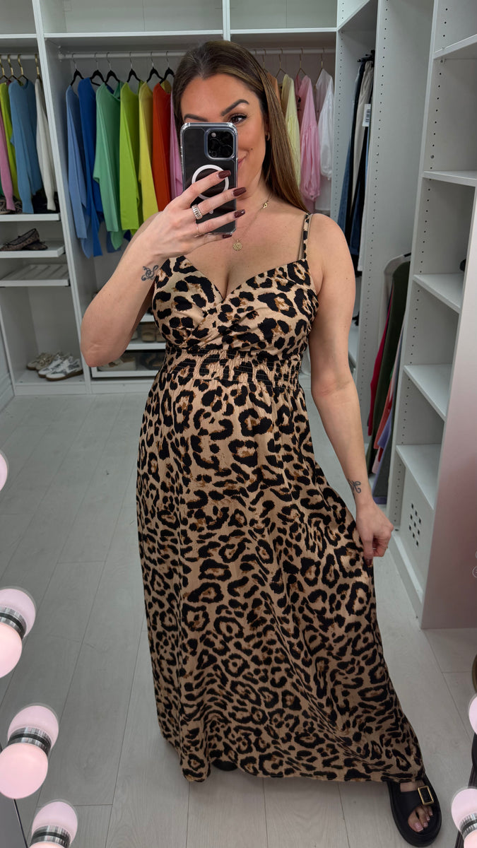 Matilda Tan Leopard Print Wrap Front Maxi Dress – BowsBoutiques