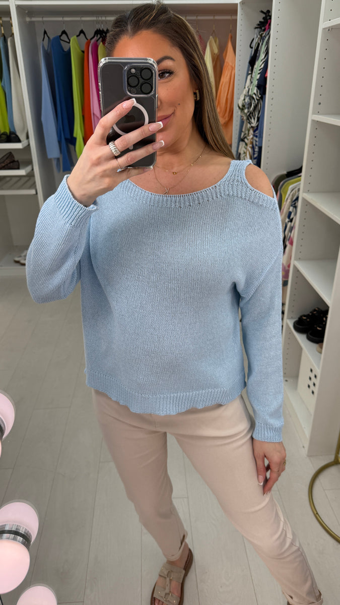 Sandra Plain Cold Shoulder Knit Thin Jumper – BowsBoutiques