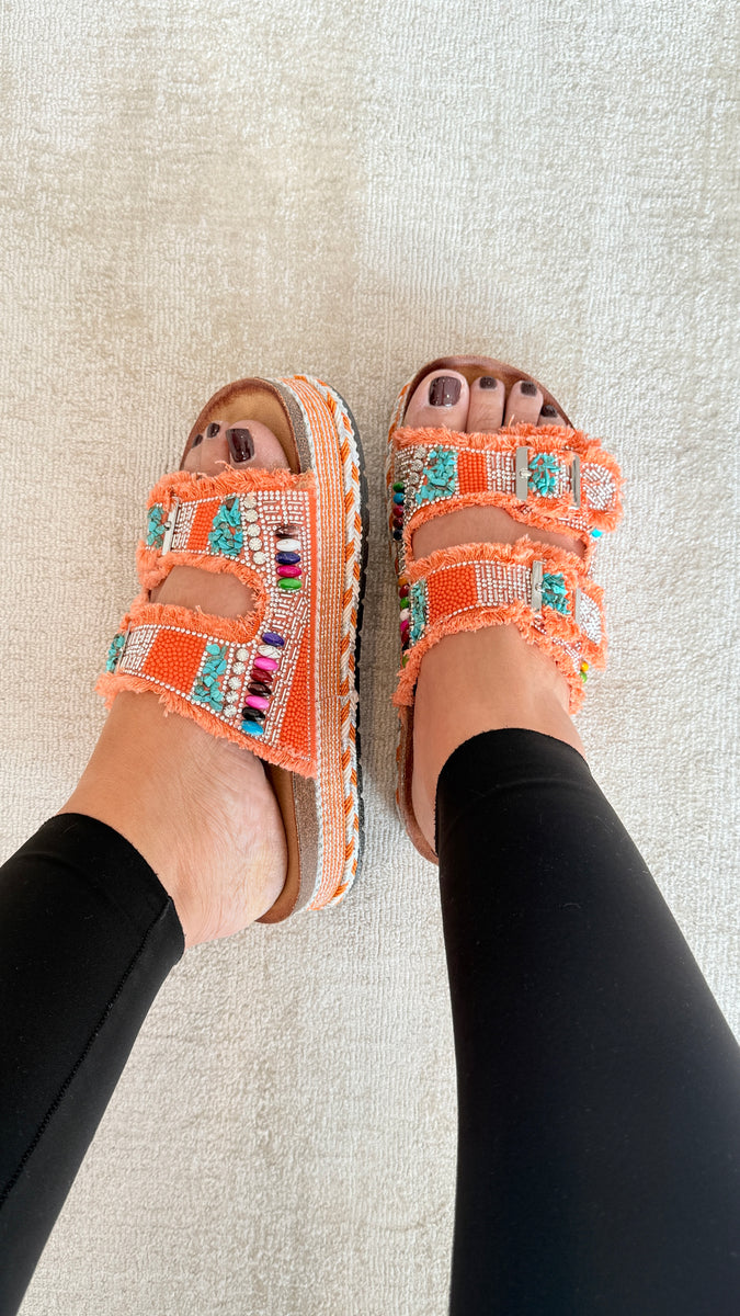 Sonia Embellished Double Strap Sliders – BowsBoutiques