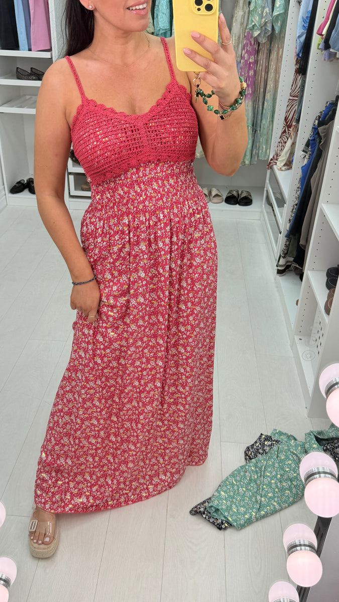 Cara Floral Print Crochet Bust Maxi Dress – BowsBoutiques