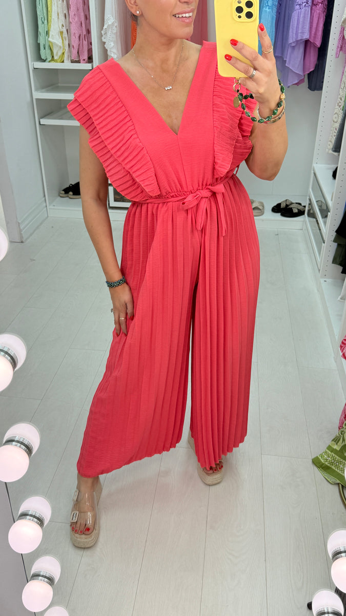 Isannah Pleated Frill Shoulder Jumpsuit – BowsBoutiques