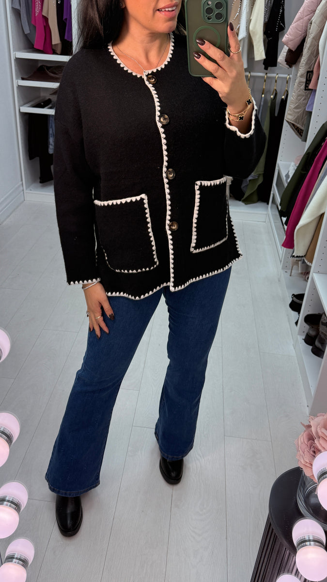 Aryanna Contrast Stitch Cardigan – BowsBoutiques