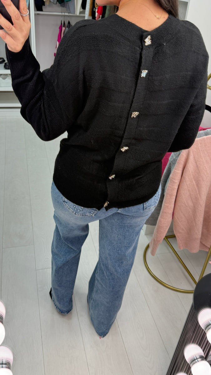 Ferne Asymmetric Design Butterfly Button Back Jumper – BowsBoutiques